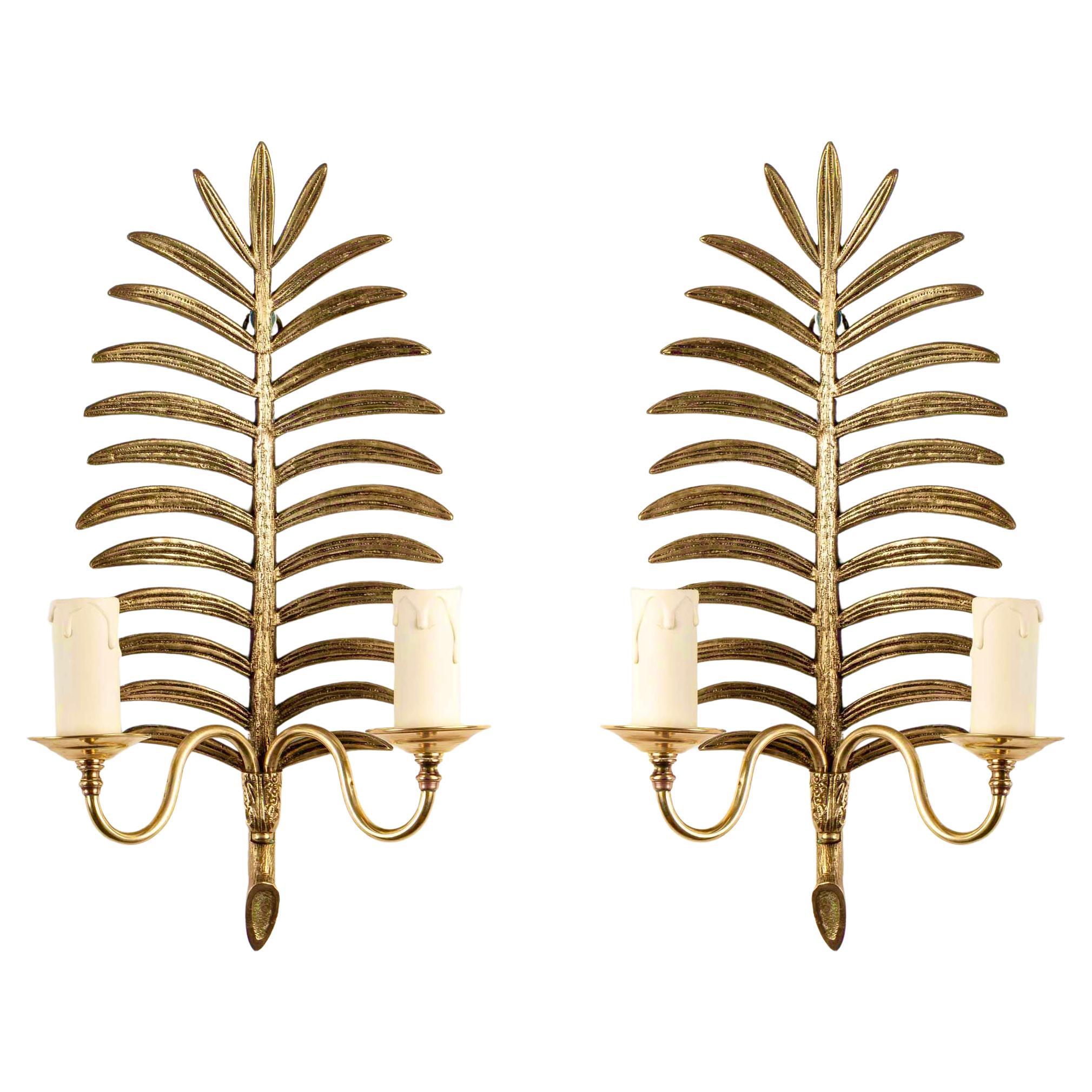1960 Pair of Bronze "Palm" Wall Lights House Maison Honoré at 1stDibs