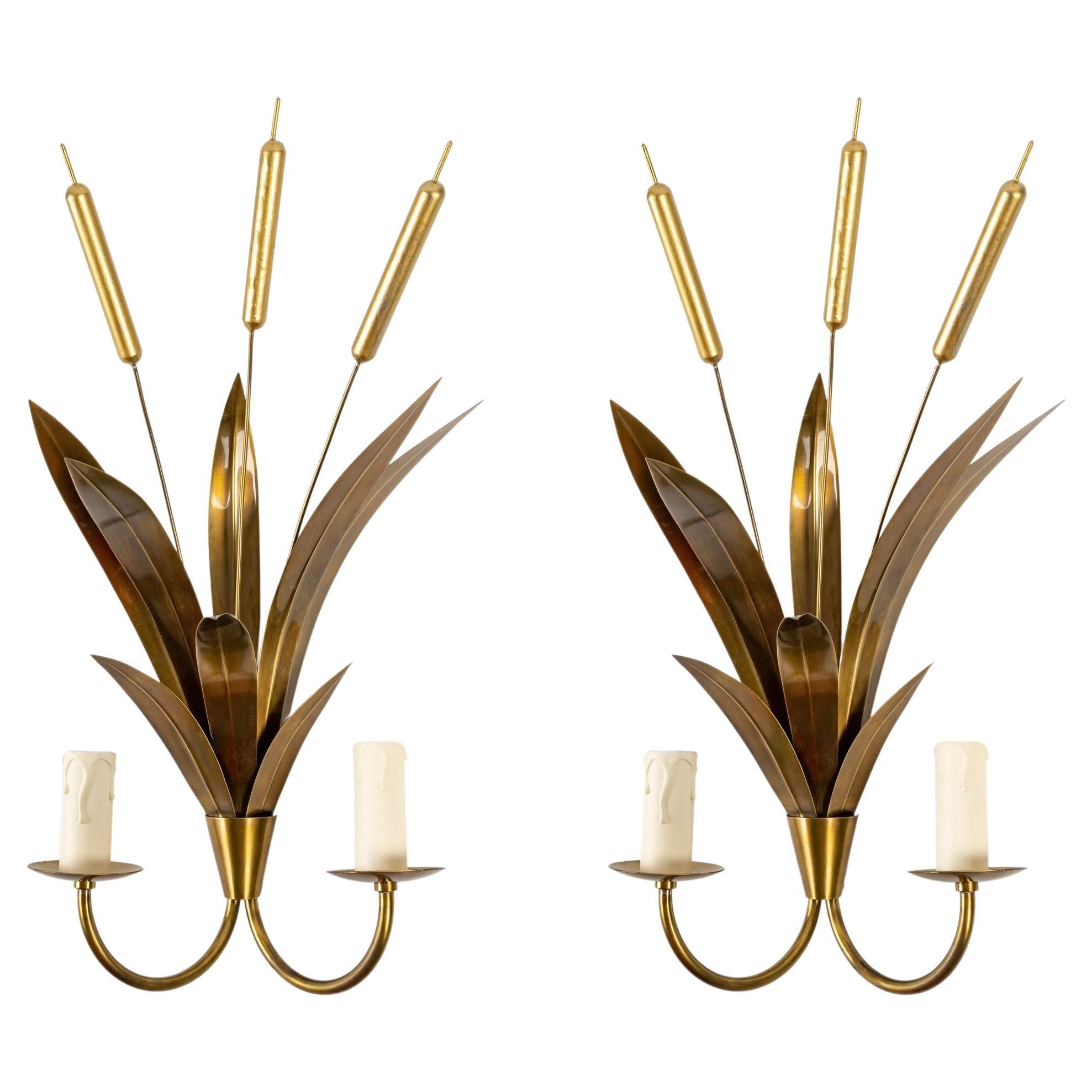 1960 Pair of Bronze "Palm" Wall Lights House Maison Honoré at 1stDibs