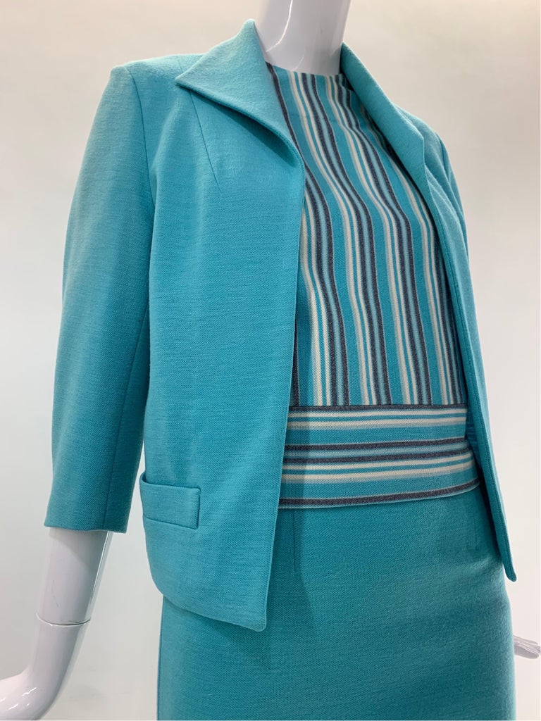 1960 Promenade - Holland Turquoise Wool Double-Knit 3-Piece Skirt Suit ...