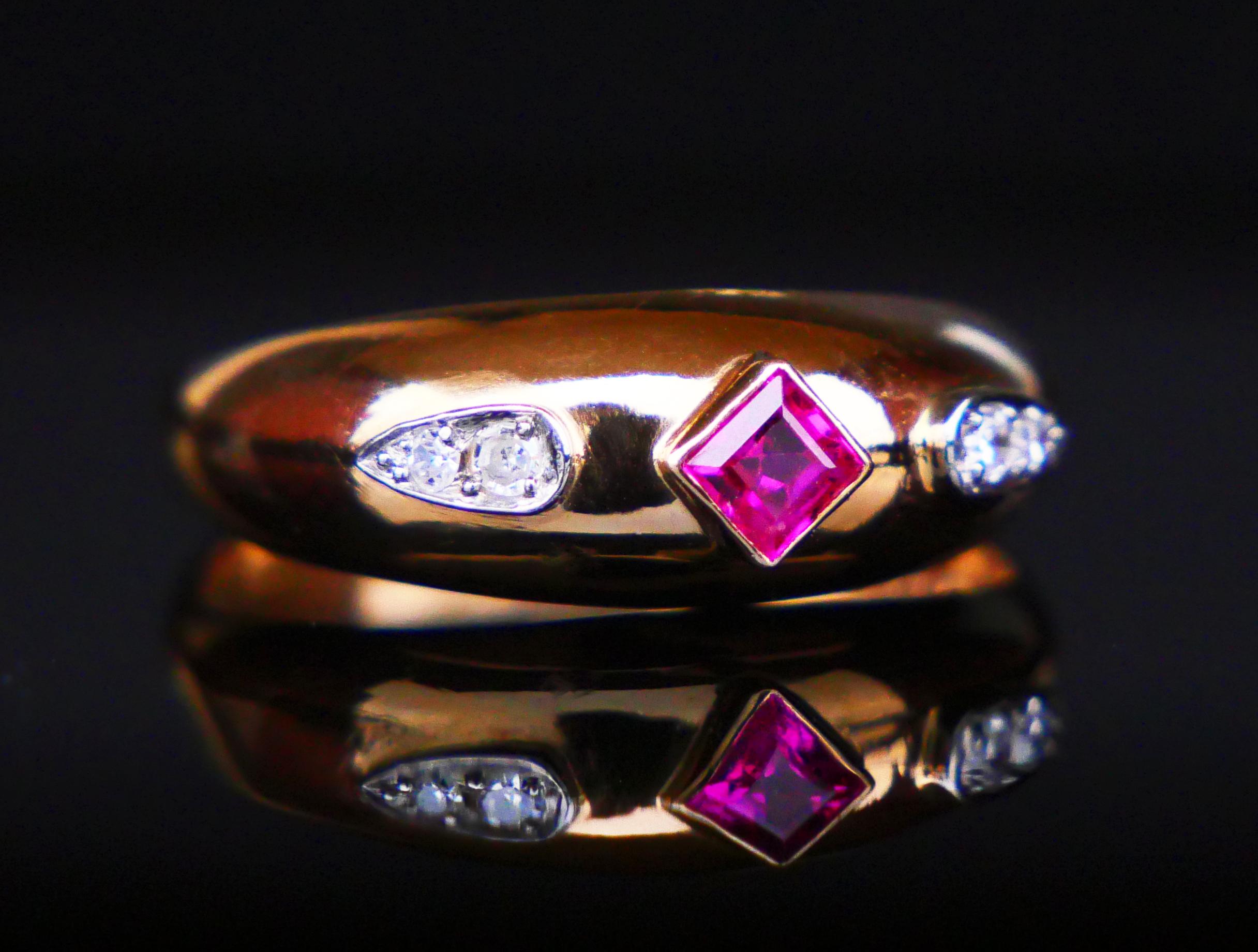1960 Ring Ruby Diamonds solid 18K Gold Ø 7 US / 2.6 gr For Sale at 1stDibs
