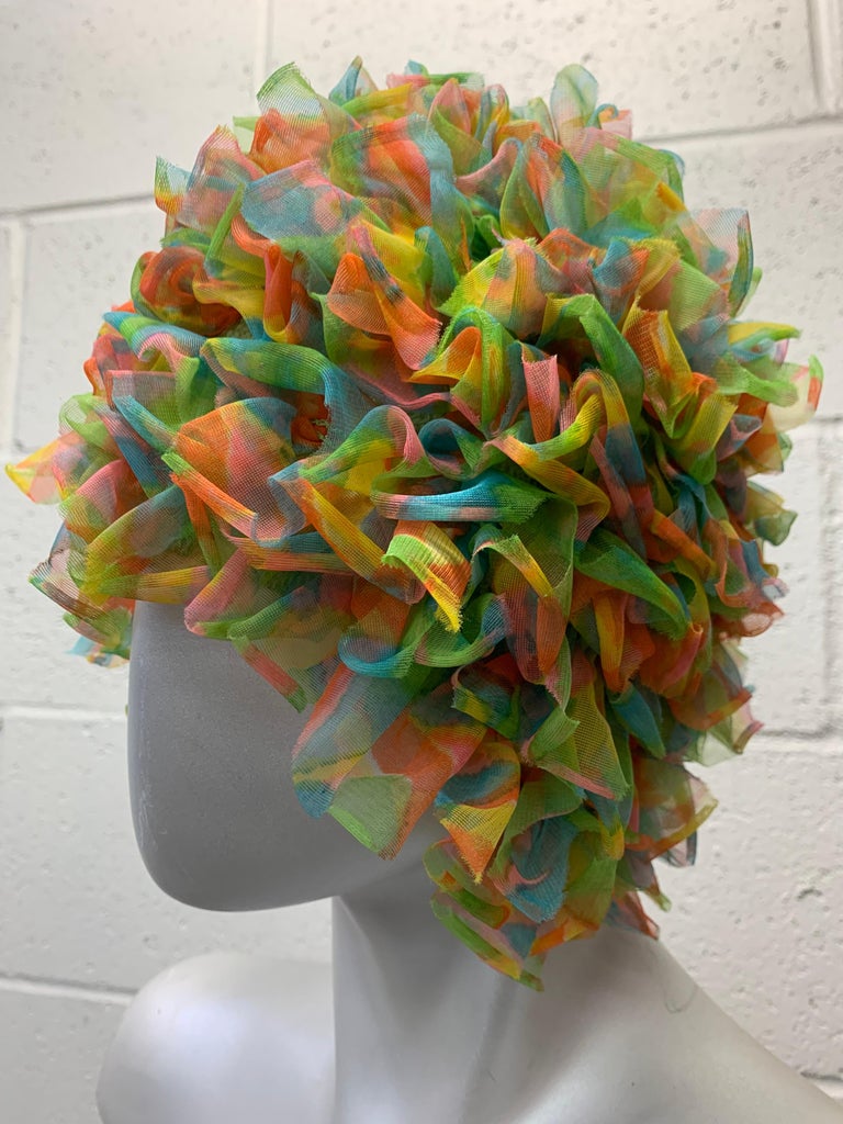 1960 Rubber and Ruffled Tulle "Sava-Wave" Pastel Swim Cap at 1stDibs