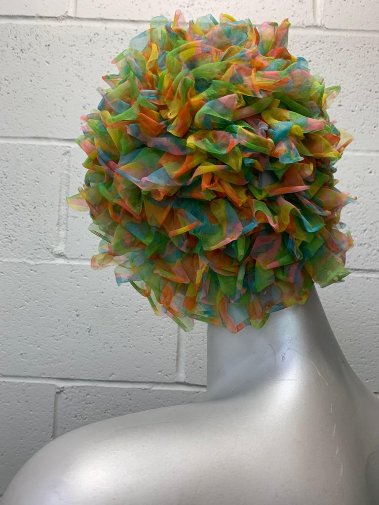 1960 Rubber and Ruffled Tulle "Sava-Wave" Pastel Swim Cap at 1stDibs