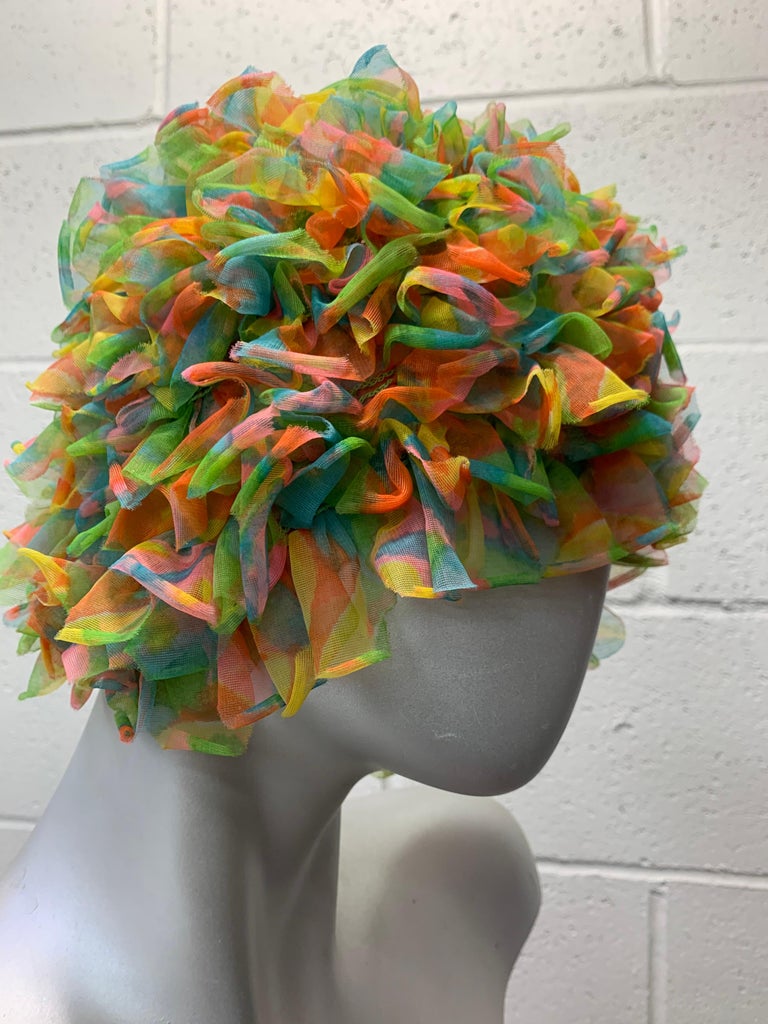 1960 Rubber and Ruffled Tulle "Sava-Wave" Pastel Swim Cap at 1stDibs