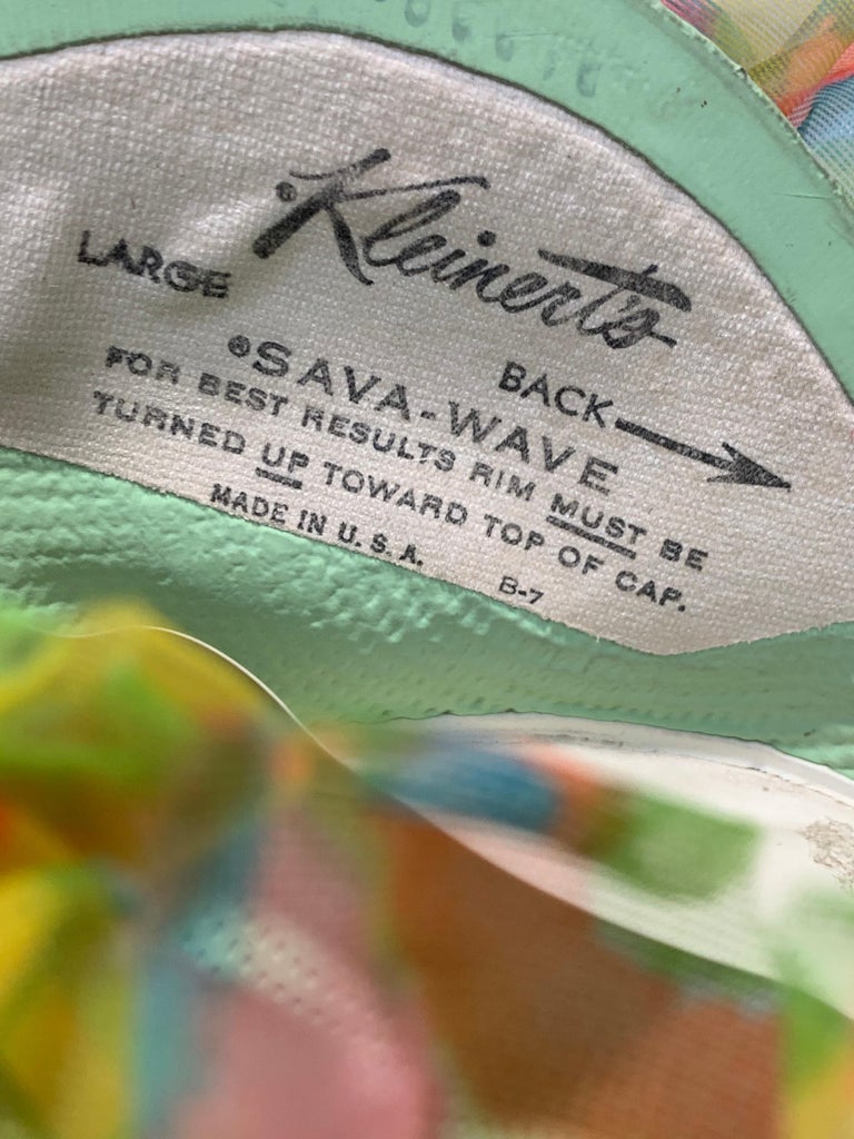 1960 Rubber and Ruffled Tulle "Sava-Wave" Pastel Swim Cap at 1stDibs