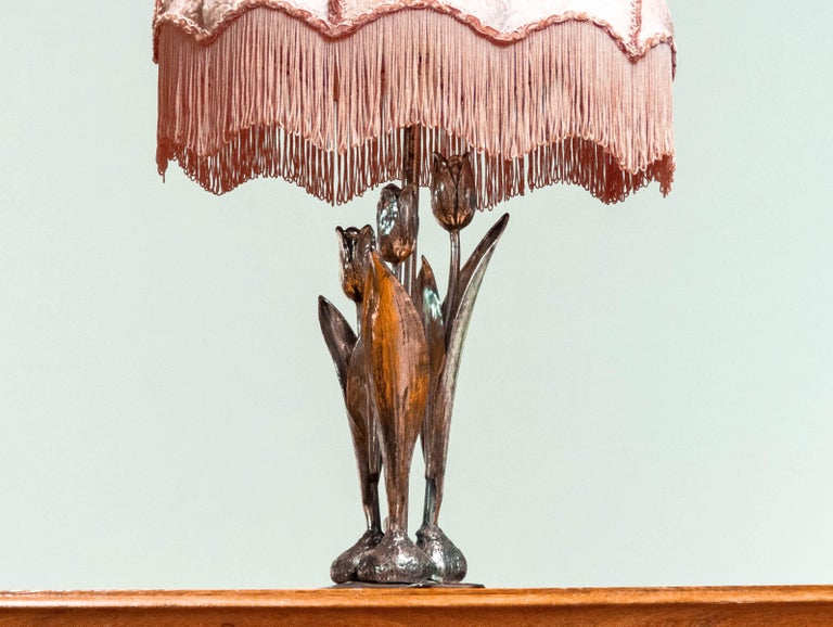 1960 Silver Plated Table Lamp With Three Tulips And Velvet Diabolo ...