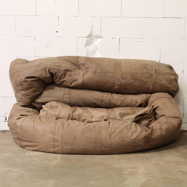 1960, Hans Roebers, Very Long Original Snake Couch in Old Brown Leather ...