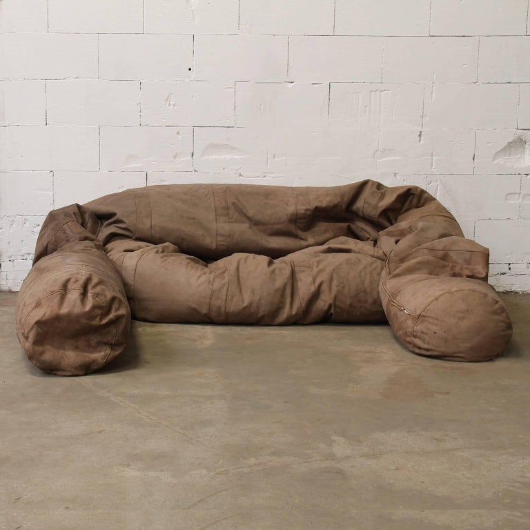 1960, Hans Roebers, Very Long Original Snake Couch in Old Brown Leather ...