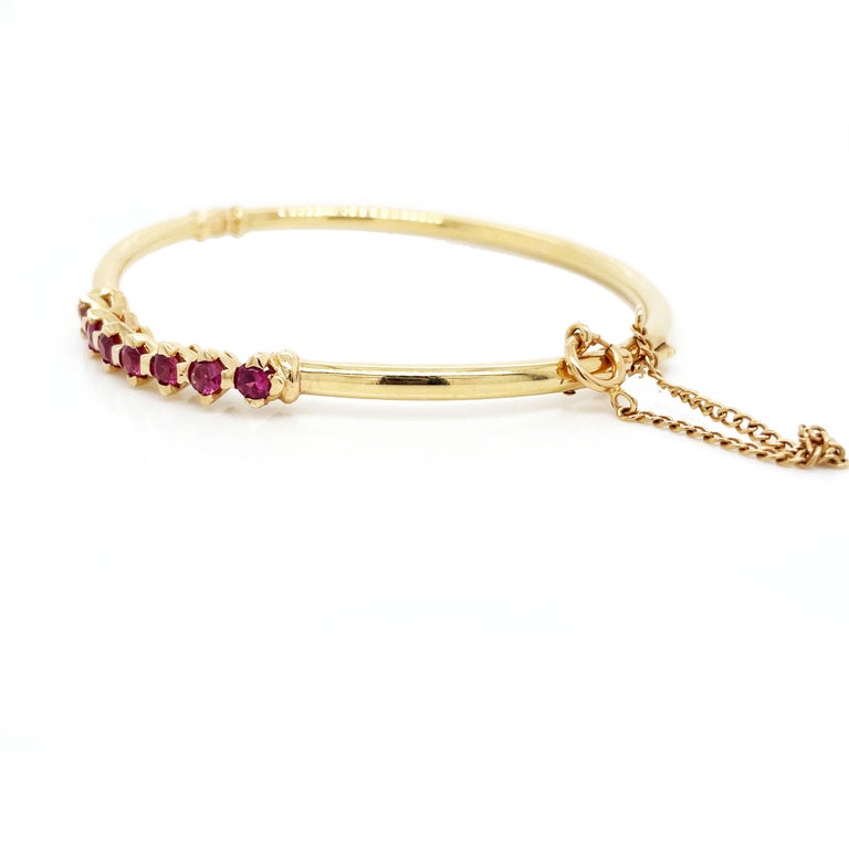 1960s, 14K Yellow Gold Ruby Hinged Bangle For Sale at 1stDibs