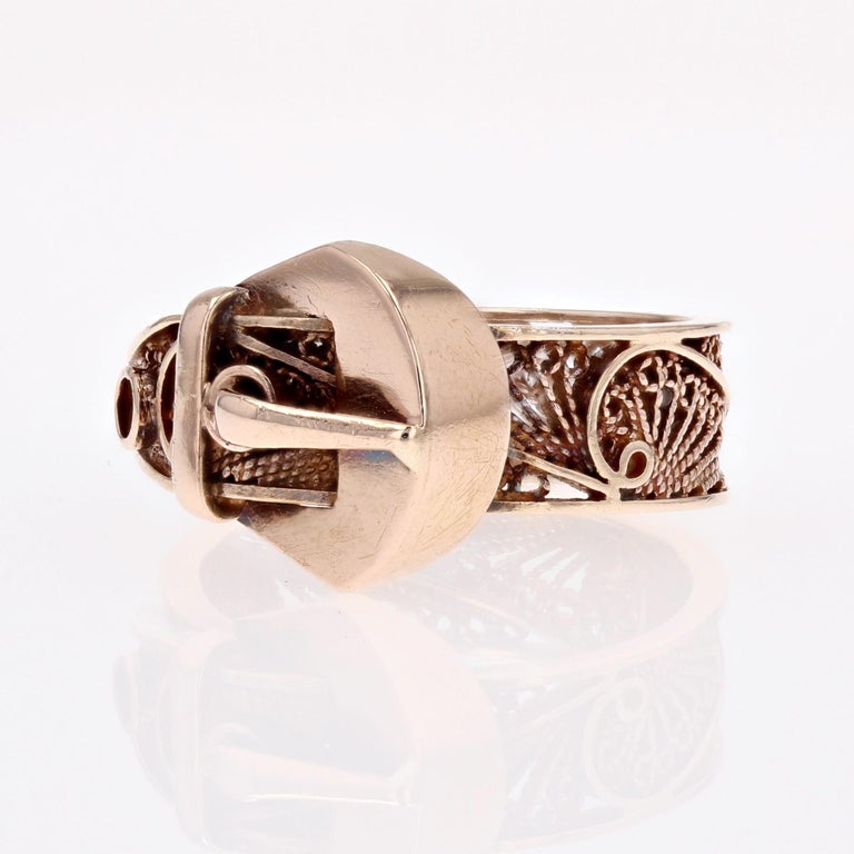 1960s 18 Karat Yellow Gold Filigreed Belt Ring For Sale at 1stDibs