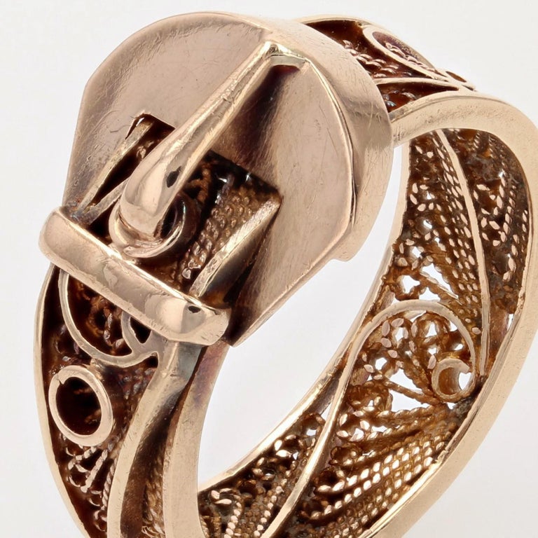 1960s 18 Karat Yellow Gold Filigreed Belt Ring For Sale at 1stDibs