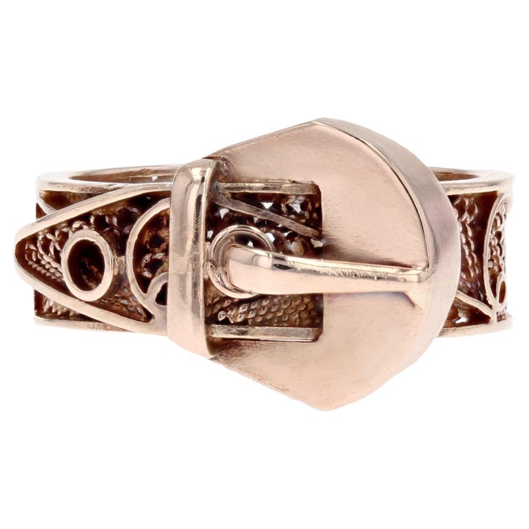 1960s 18 Karat Yellow Gold Filigreed Belt Ring For Sale at 1stDibs