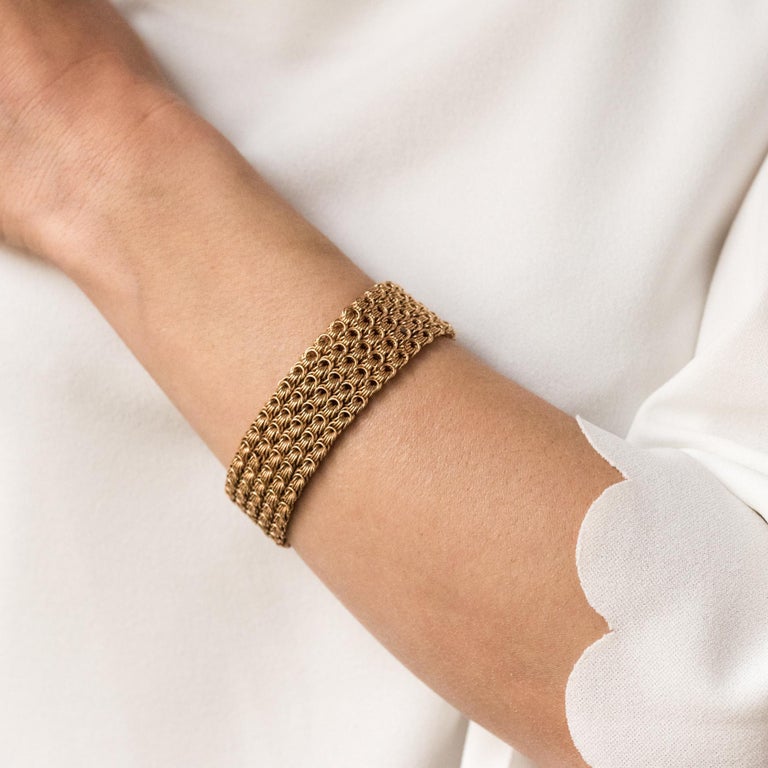 1960s 18 Karat Rose Gold Openwork Woven Mesh Bracelet at 1stDibs