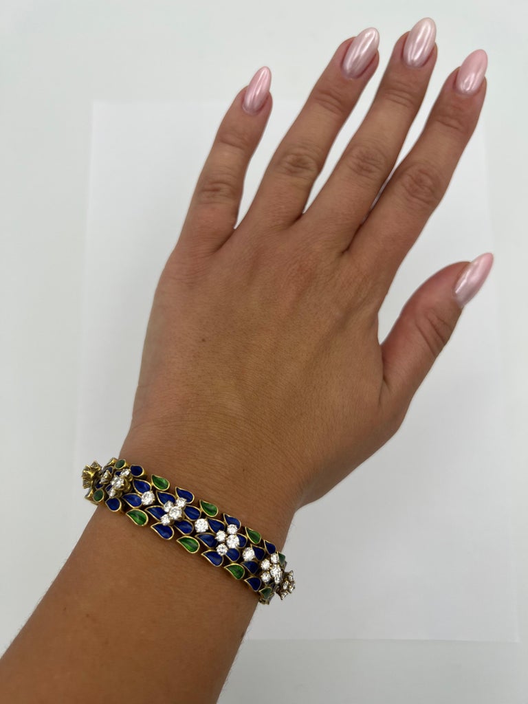 1960’s 18k Gold Diamond Enamel Bracelet For Sale at 1stDibs