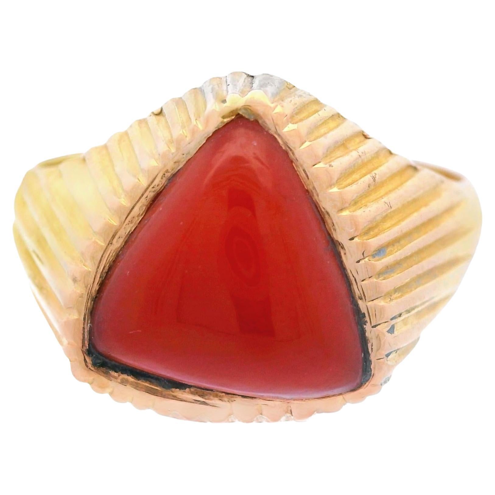 1960s 18k Yellow Gold and Natural Red Triangle Coral Cabochon MCM ...