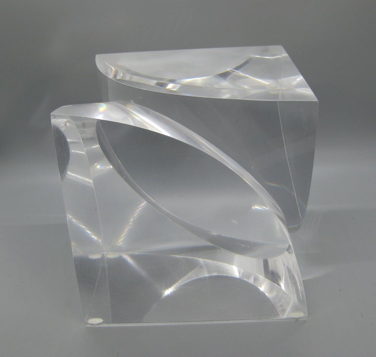 1960's-1970's Lucite Acrylic Optical Op-Art Large Cube Abstract ...
