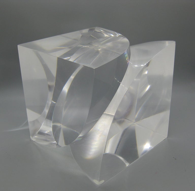 1960's-1970's Lucite Acrylic Optical Op-Art Large Cube Abstract ...