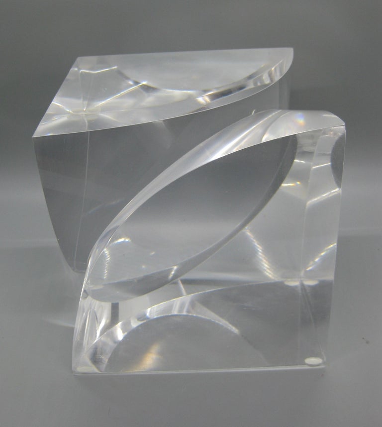 1960's-1970's Lucite Acrylic Optical Op-Art Large Cube Abstract ...