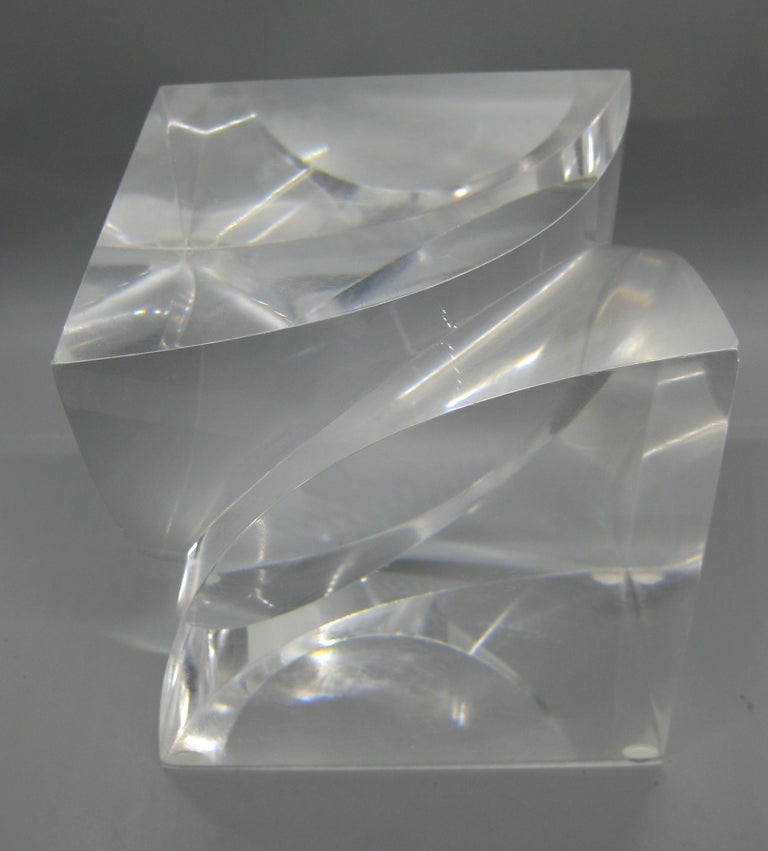 1960's-1970's Lucite Acrylic Optical Op-Art Large Cube Abstract ...