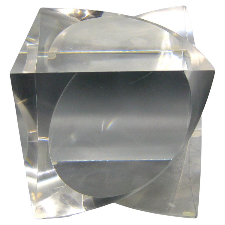 1960's-1970's Lucite Acrylic Optical Op-Art Large Cube Abstract ...