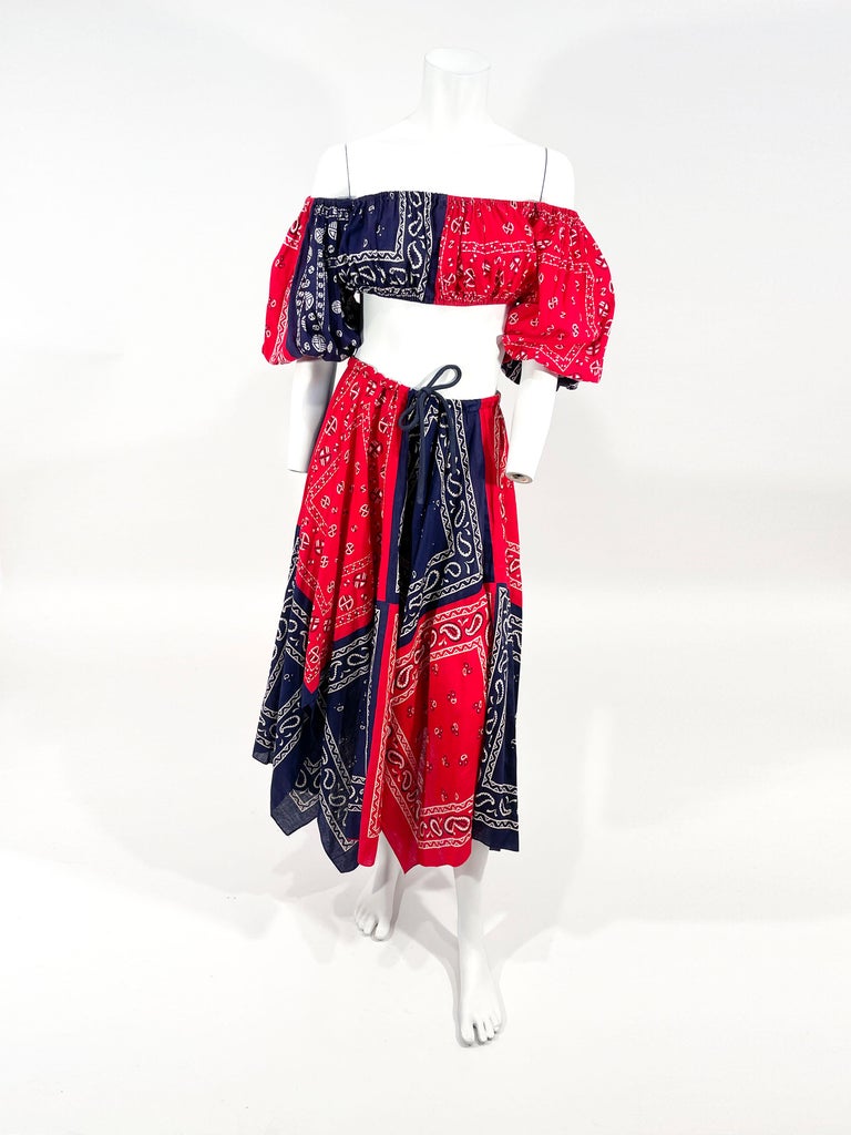 1960s/1970s Red and Blue Bandana Two Piece Set For Sale at 1stDibs