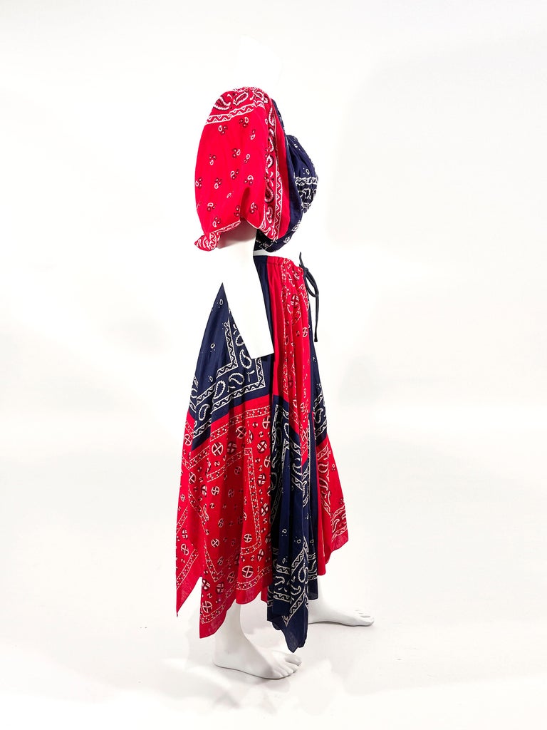 1960s/1970s Red and Blue Bandana Two Piece Set For Sale at 1stDibs