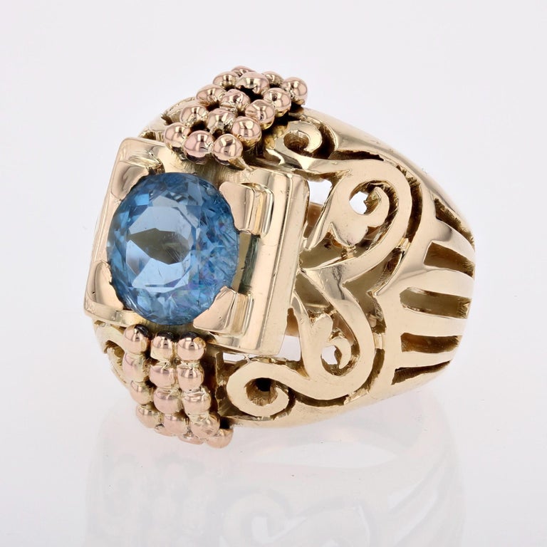 1960s 2.65 Carat Aquamarine 18 Karat Yellow Gold Openwork Dome Ring For ...