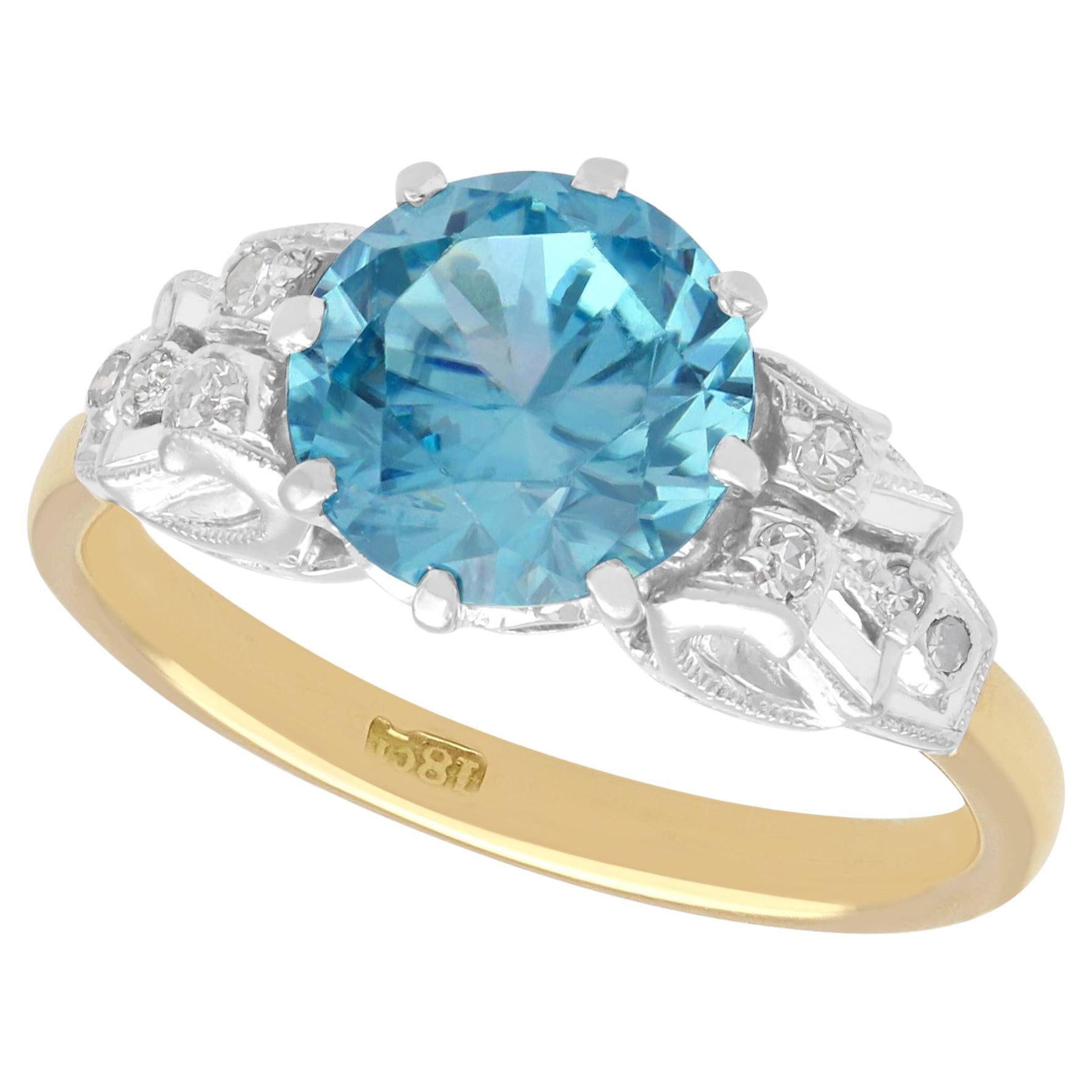 Art Deco Blue Zircon Diamond gold Cocktail Ring For Sale at 1stDibs