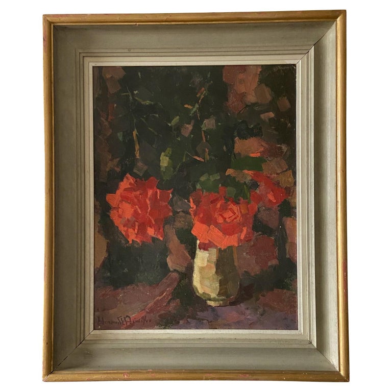 1960s-1970s colorful oil on board, nature morte / still life, Signed ...