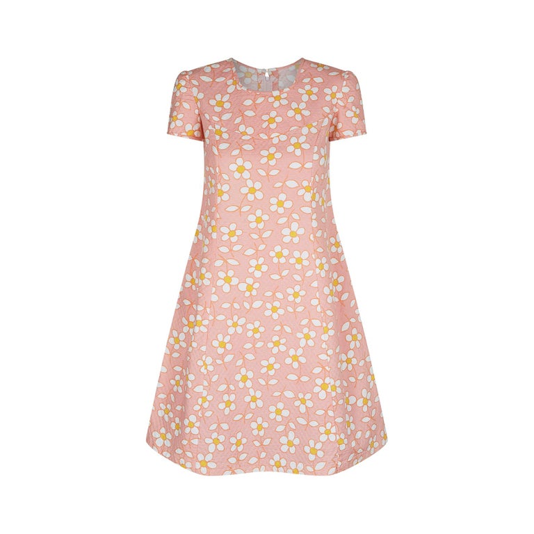1960s A-Line Daisy Print Pink Dress For Sale at 1stDibs
