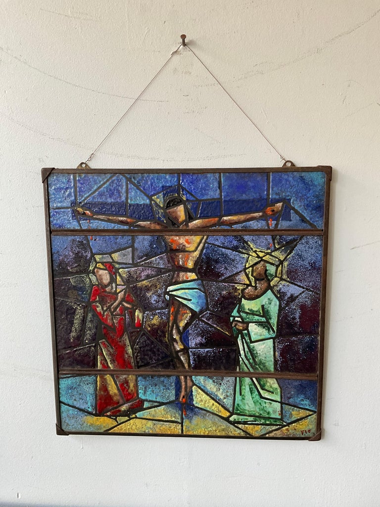 1960s Abstract Italian Enamel Crucifix Wall Hanging For Sale at 1stDibs