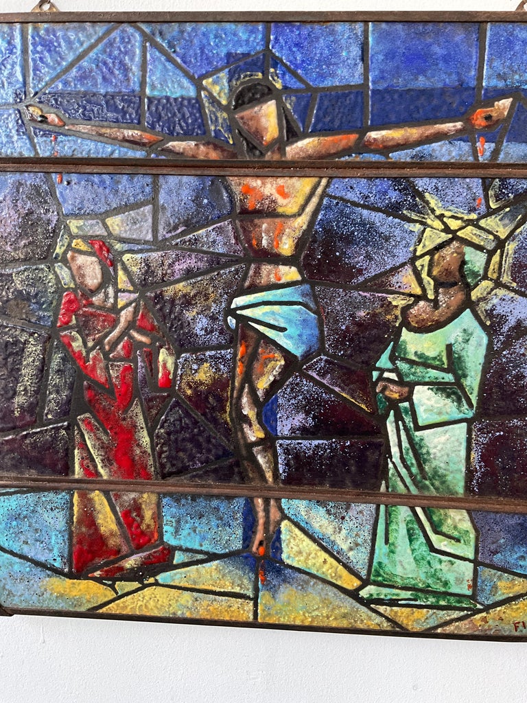 1960s Abstract Italian Enamel Crucifix Wall Hanging For Sale at 1stDibs