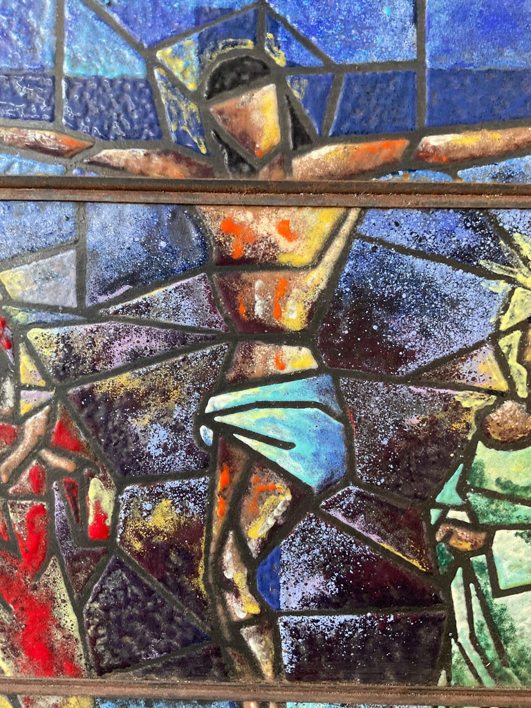 1960s Abstract Italian Enamel Crucifix Wall Hanging For Sale at 1stDibs