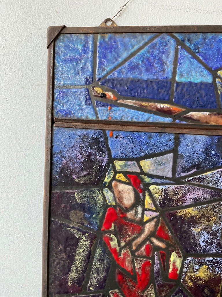 1960s Abstract Italian Enamel Crucifix Wall Hanging For Sale at 1stDibs