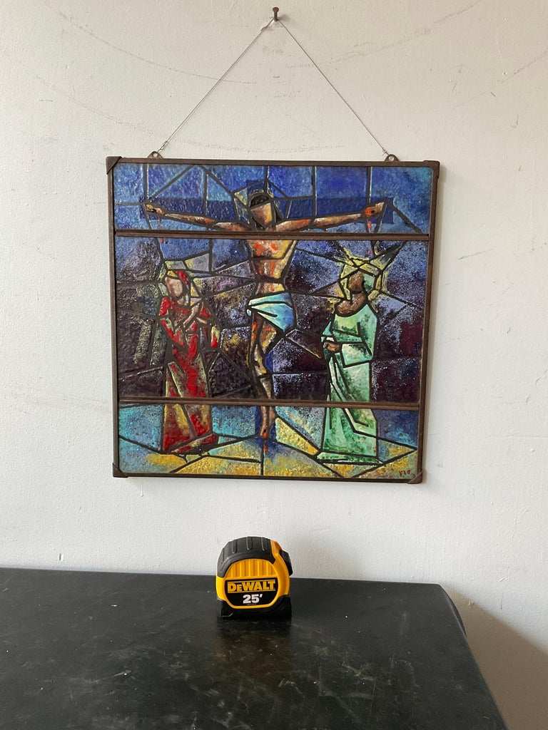 1960s Abstract Italian Enamel Crucifix Wall Hanging For Sale at 1stDibs