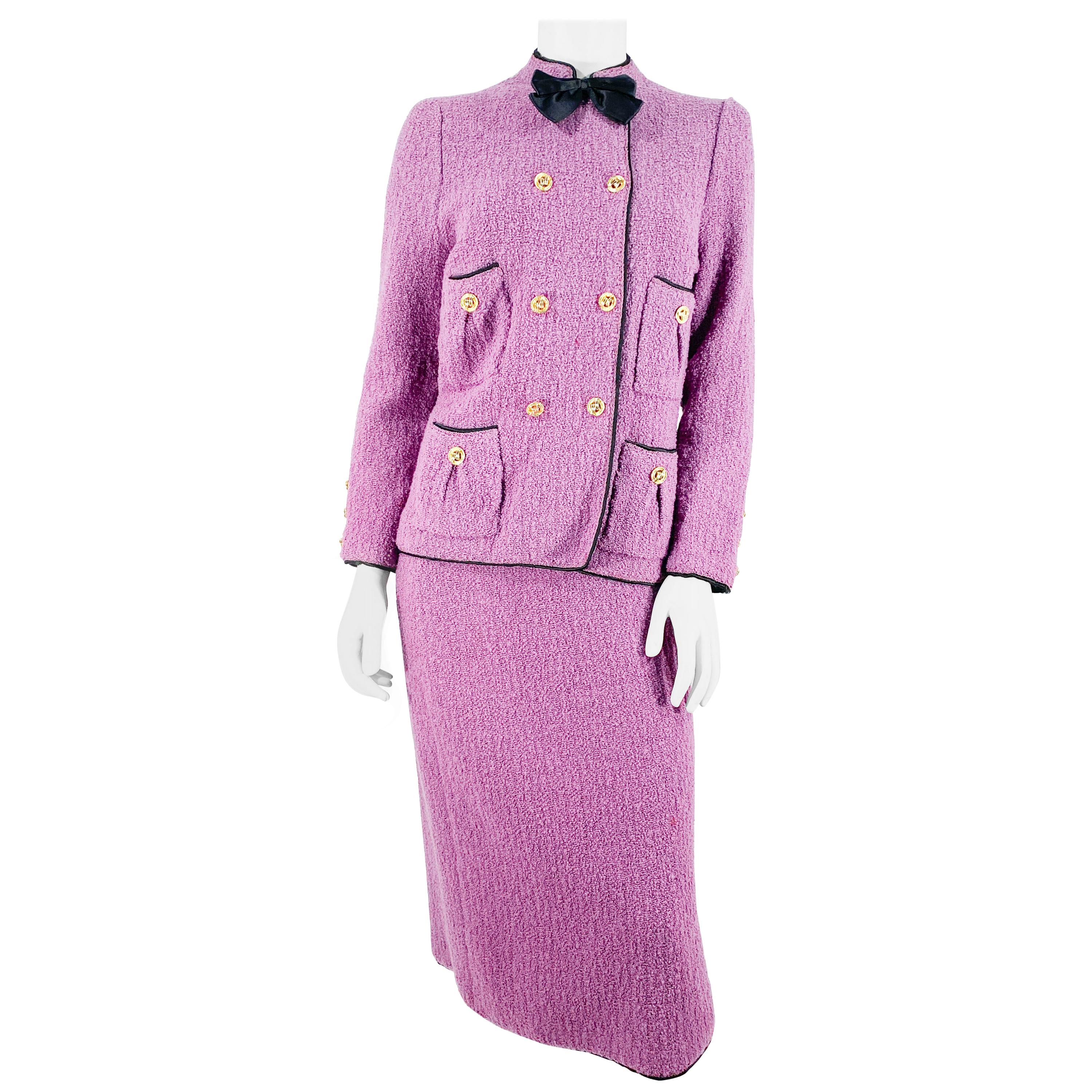 1960s Adolfo classic boucle suit in pink and black at 1stDibs | pink ...