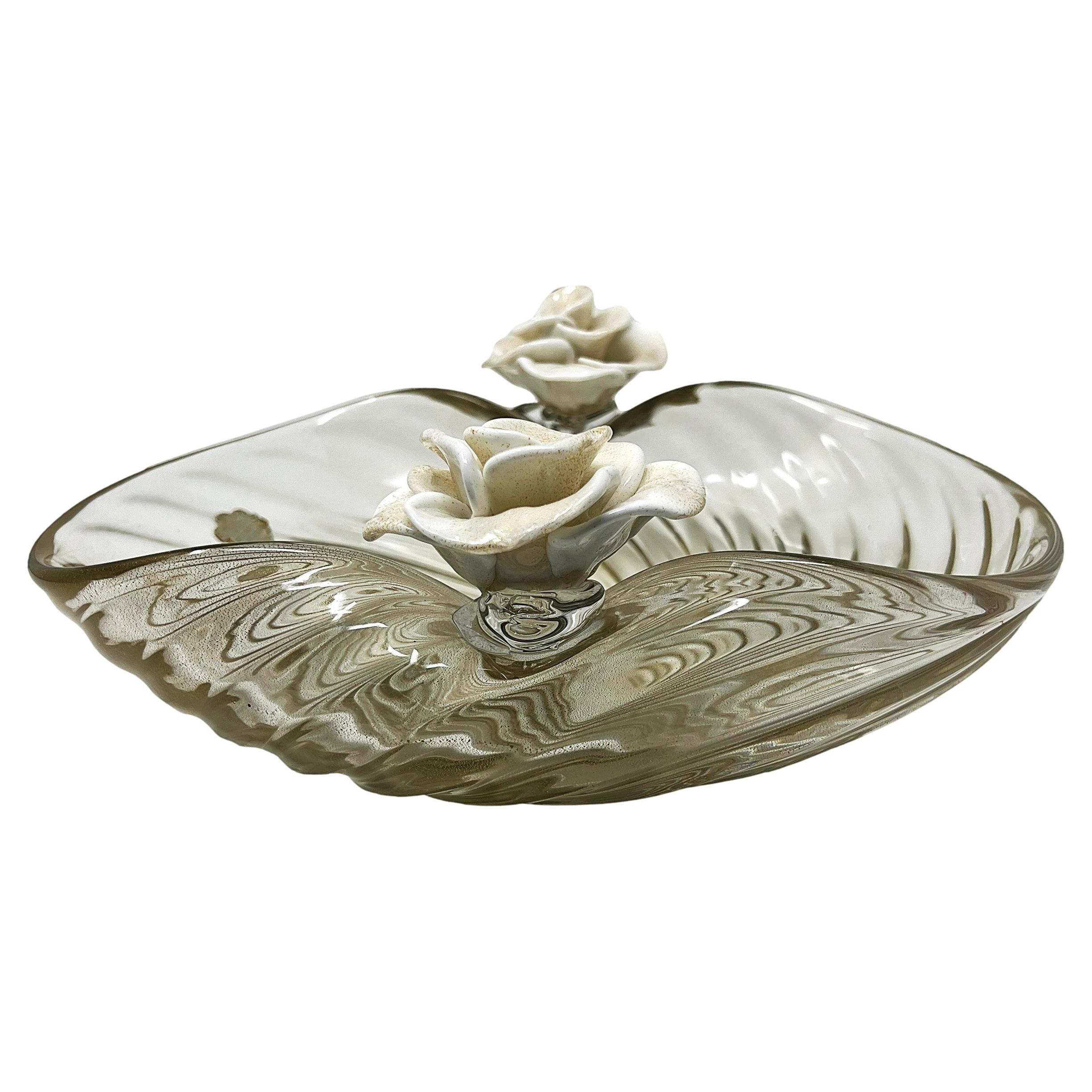 INTRICATE C.1950s 16" MURANO Alfredo Barbini Gold and Lattimo Glass ...