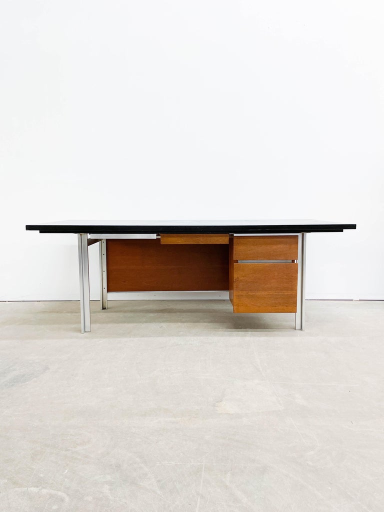 1960s Aluminum and Teak Executive Office Desk at 1stDibs