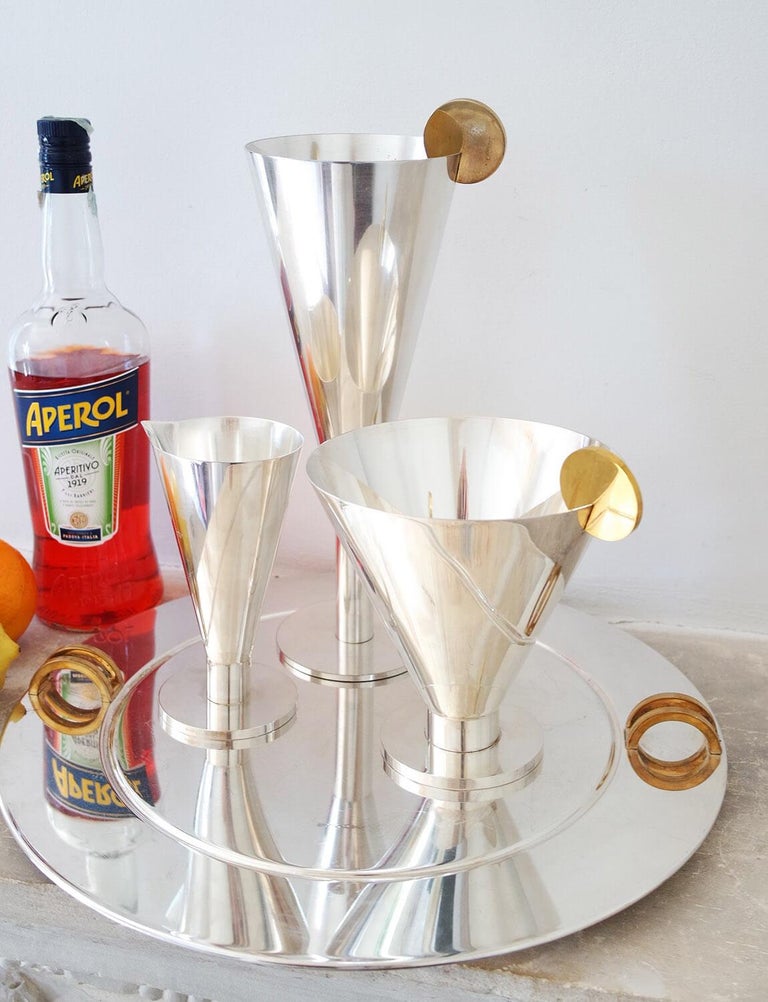 1960s Ambrogio Pozzi Italian Silver Cocktail Set For Sale at 1stDibs