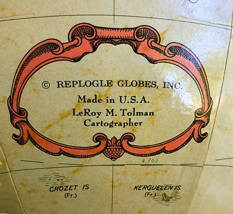 1960s American Replogle Globe on Stand by Cartographer LeRoy M. Tolman ...