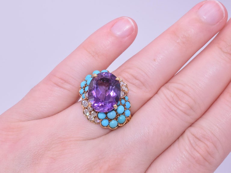1960s Amethyst Turquoise Diamond Yellow Gold Cocktail Ring For Sale at ...