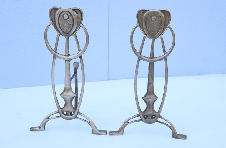 1960's Animal Abstract Brass Andirons For Sale at 1stDibs