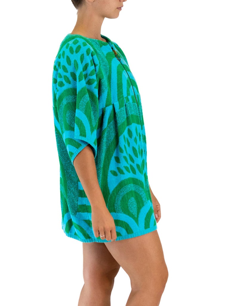 1960S Aqua Blue Cotton Terry Cloth Beach Duster With Towel For Sale at ...