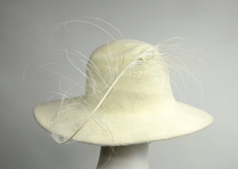 1960s Archie Eason Cream Feathered Oversized Fedora Hat - Vintage For ...