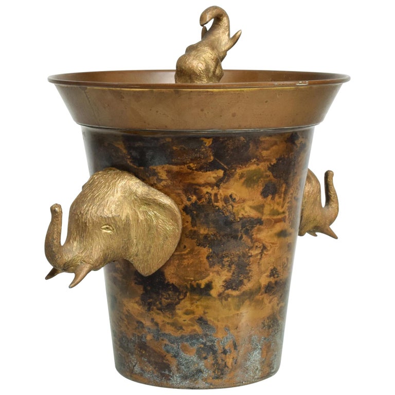 1960s Arlus Exquisite Bold Brass Elephant Eglomise Ice Bucket Hollywood ...