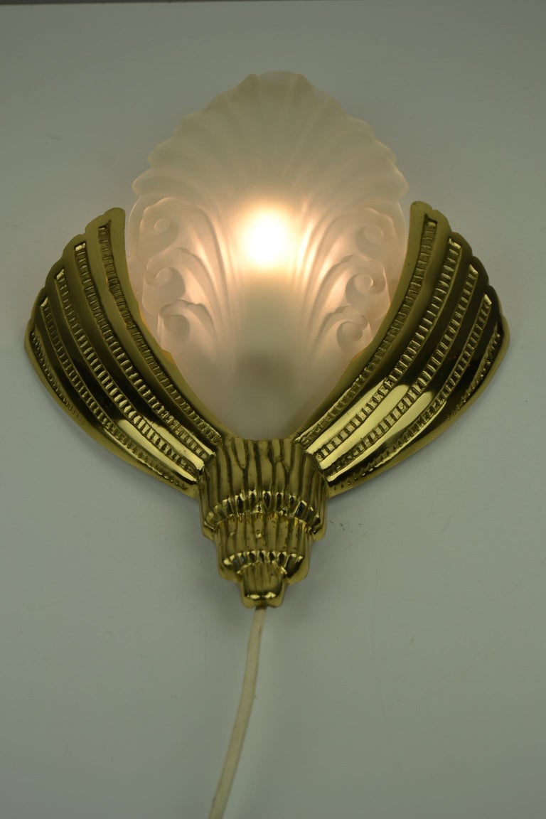 1960s Wall Scone with Frosted Glass Shade, Art Deco Style at 1stDibs
