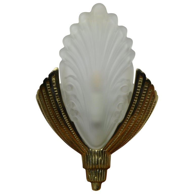 1960s Wall Scone with Frosted Glass Shade, Art Deco Style at 1stDibs ...
