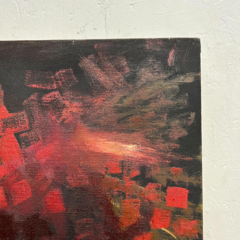 1960s Art Powerful Red and Black Modernist Original Abstract Oil ...