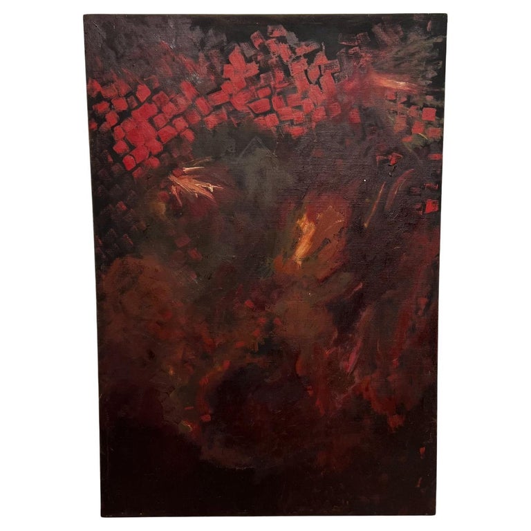 1960s Art Powerful Red and Black Modernist Original Abstract Oil ...