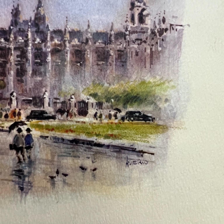 1960s Asterio Pascolini Vintage Art Lithograph London Big Ben Double ...
