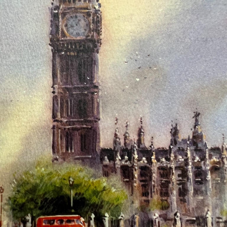 1960s Asterio Pascolini Vintage Art Lithograph London Big Ben Double ...